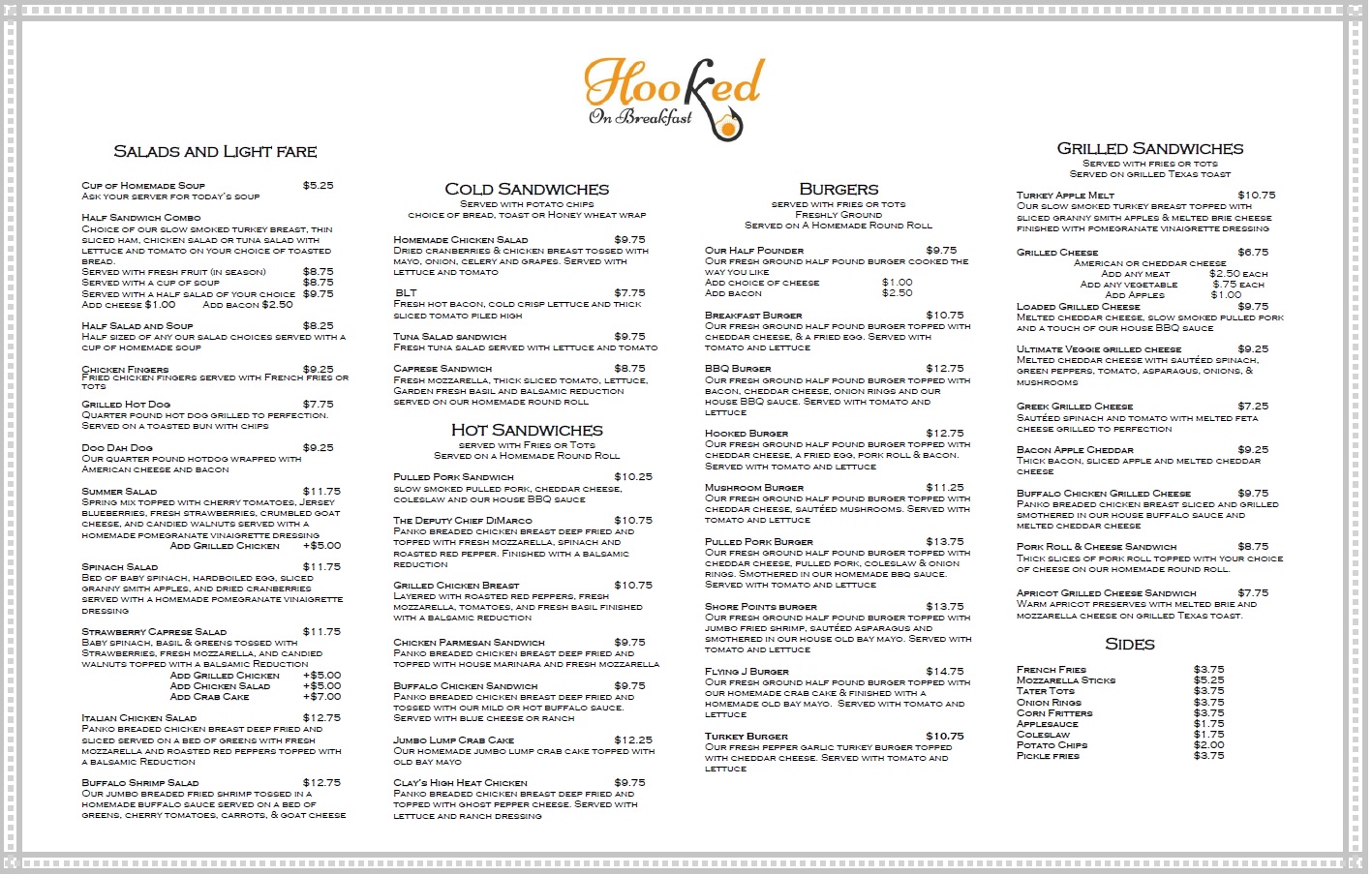 Lunch Menu – Hooked on Breakfast